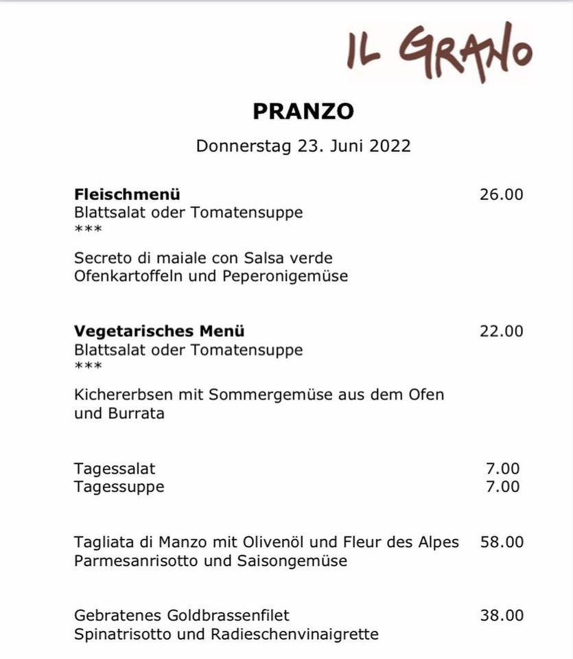 Menu da Restaurant IL GRANO, Büren an der Aare, Ländte 38