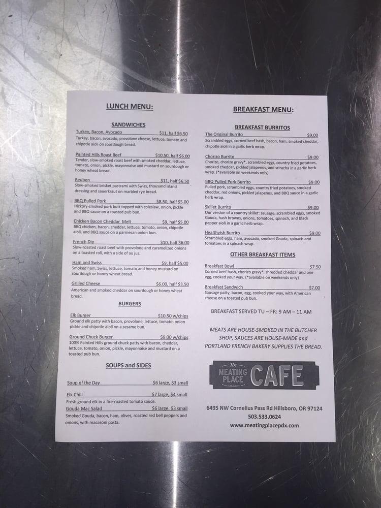 Menu at The Meating Place Cafe, Hillsboro
