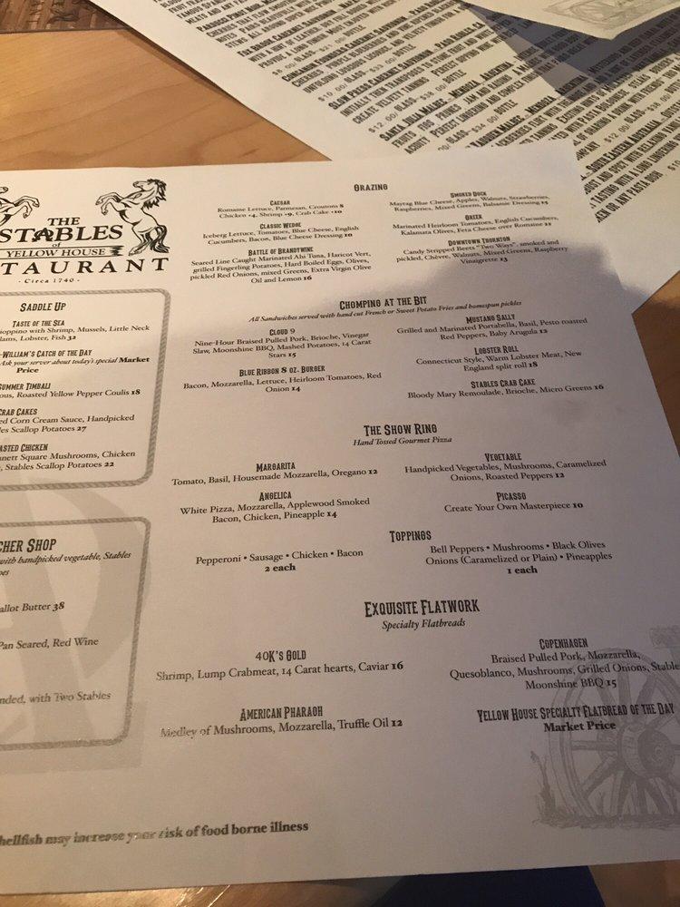 Menu at The Stables of Yellow House restaurant, Glen Mills