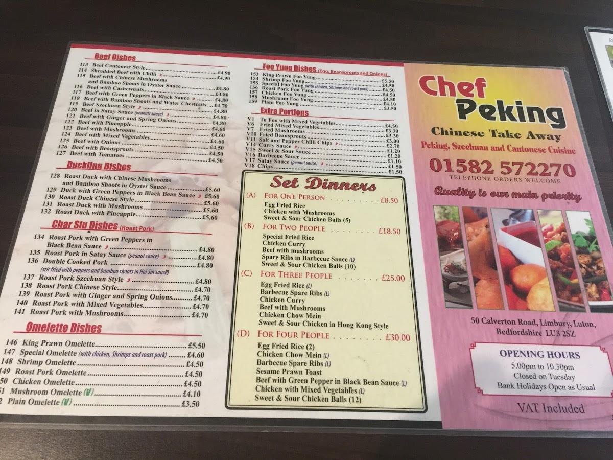 Menu at Chef Peking fast food, Luton