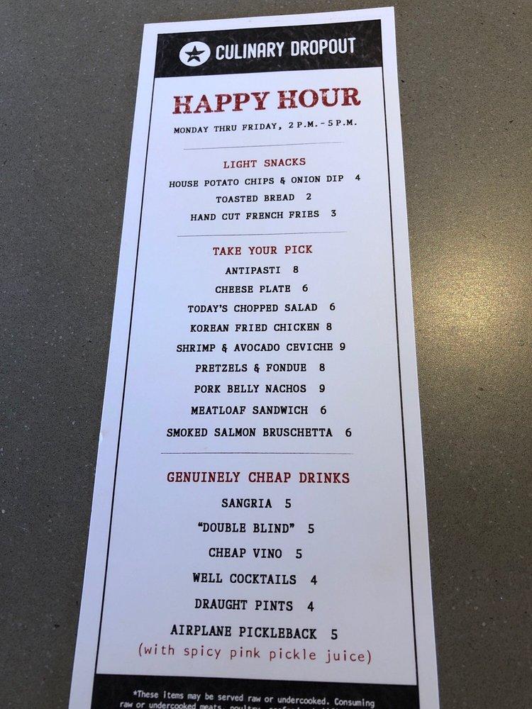 Menu at Culinary Dropout restaurant, Gilbert