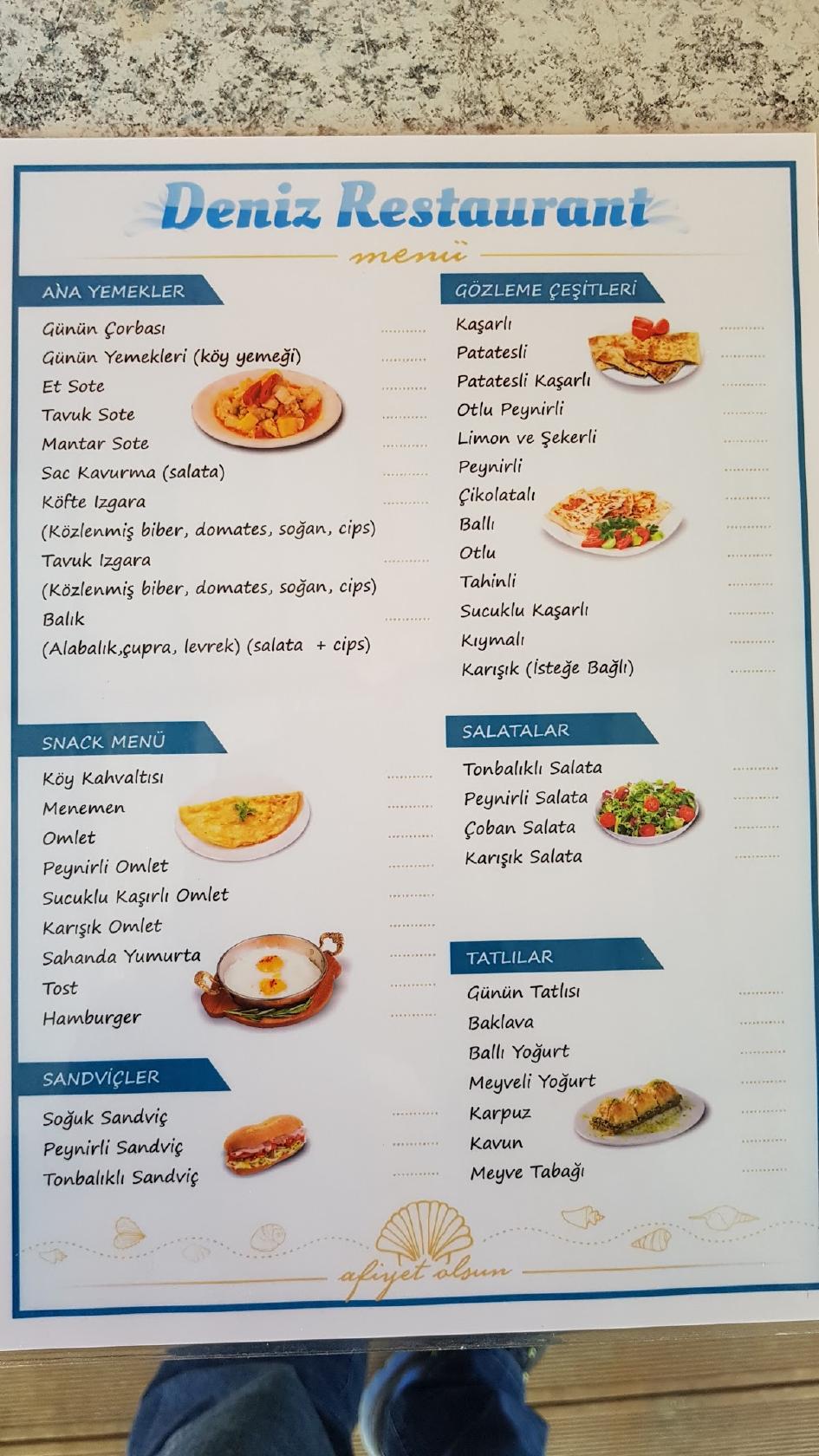Menu at Deniz Restaurant Gözleme, Turkey