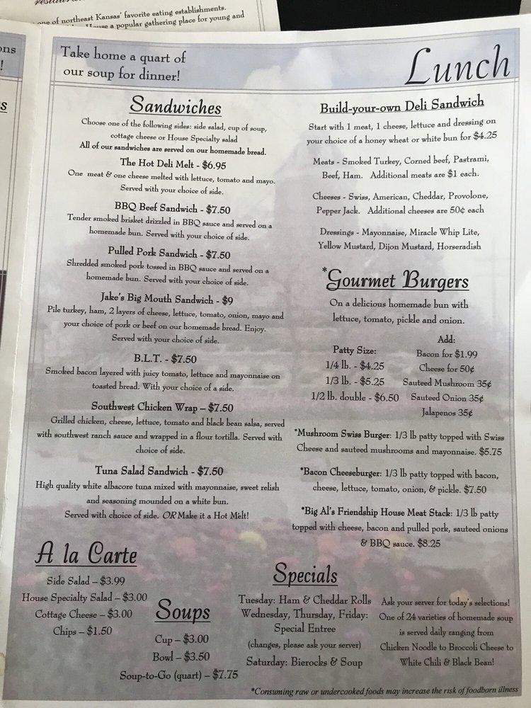 Menu at Friendship House - Wamego KS cafe, Wamego
