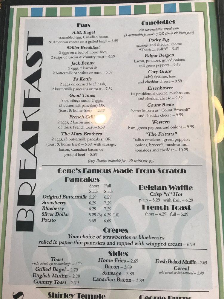 Menu at Gene's Place To Dine restaurant, Cleveland