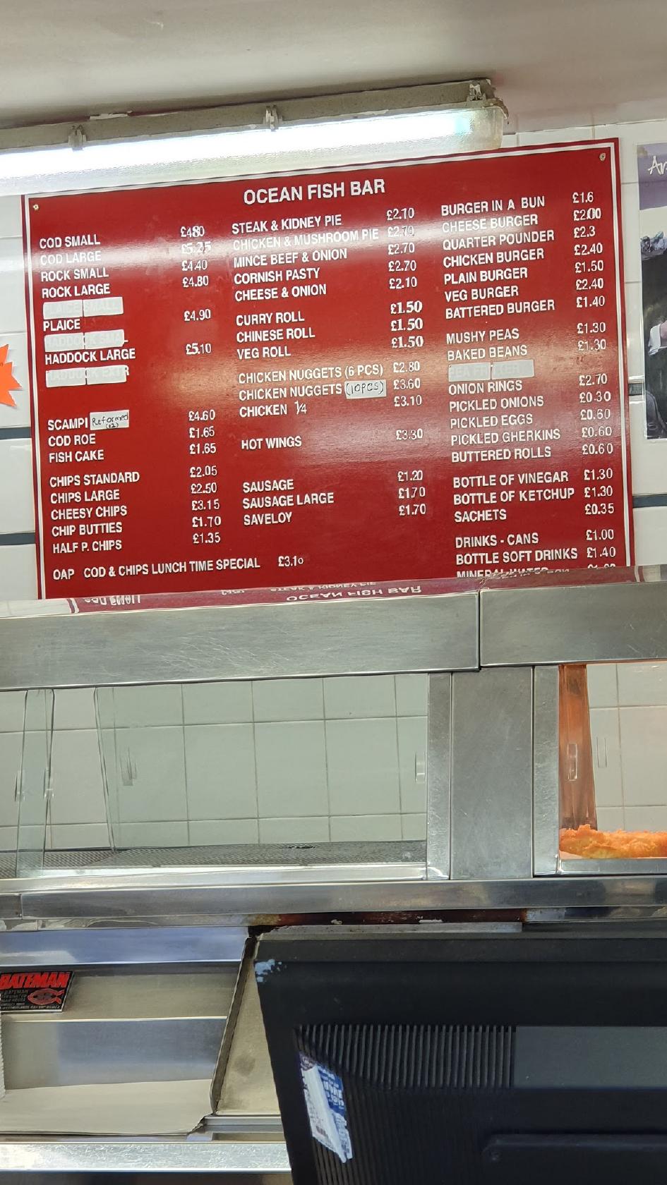 Menu at Ocean Fish Bar, Colchester