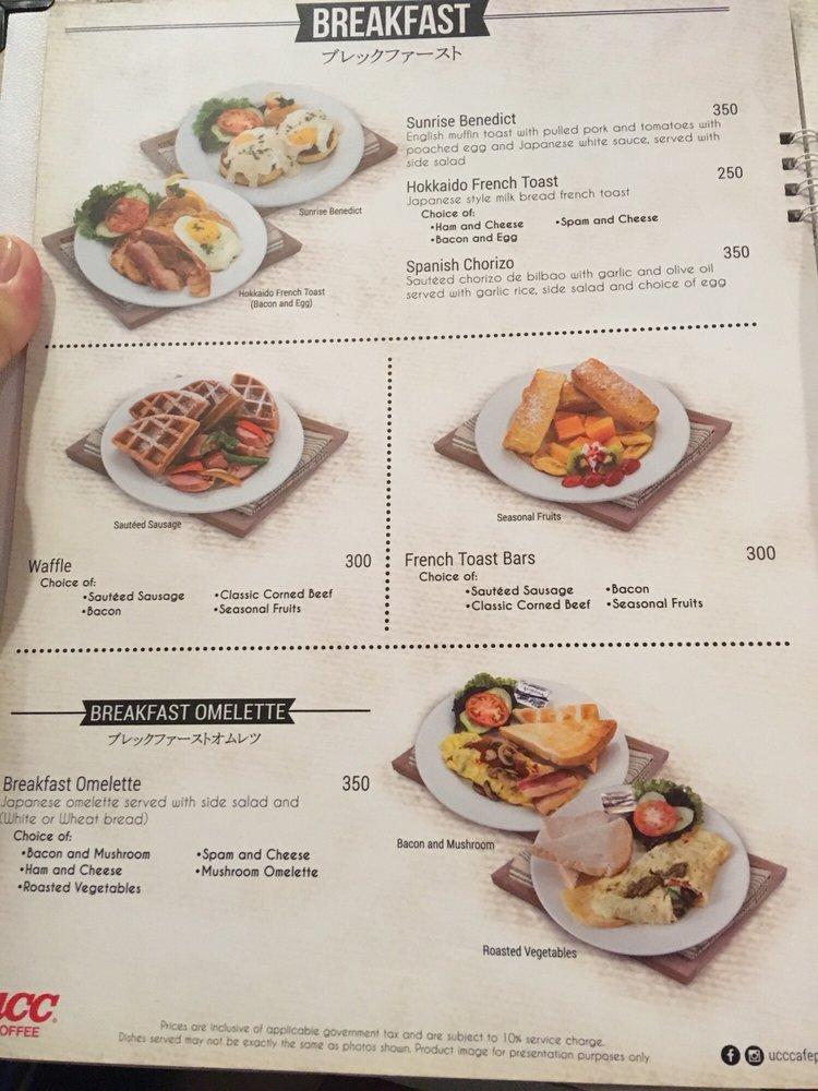 Menu at UCC Mentore cafe, Makati