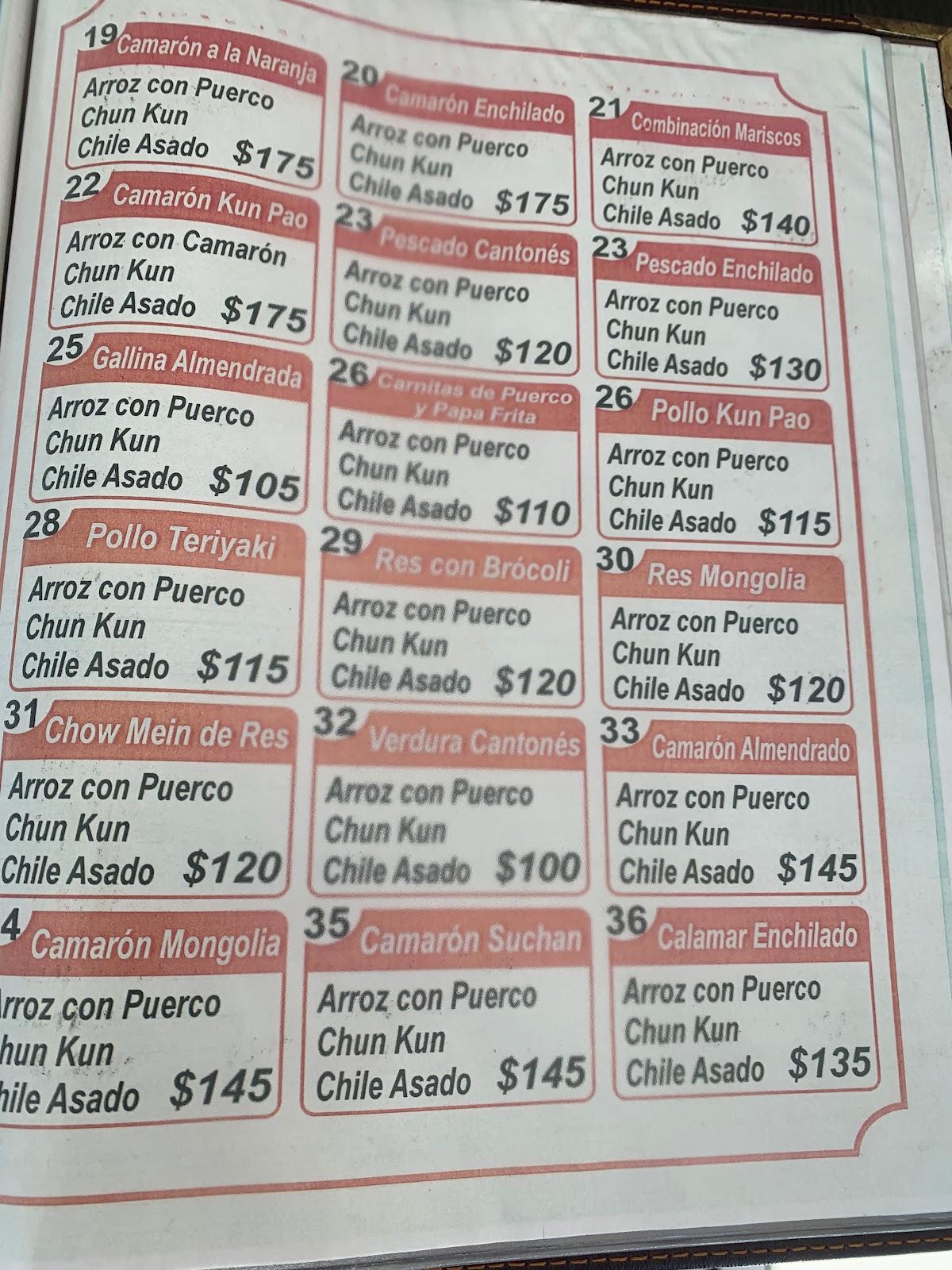 Carta de restaurante Fu Yuan comida China, Tijuana