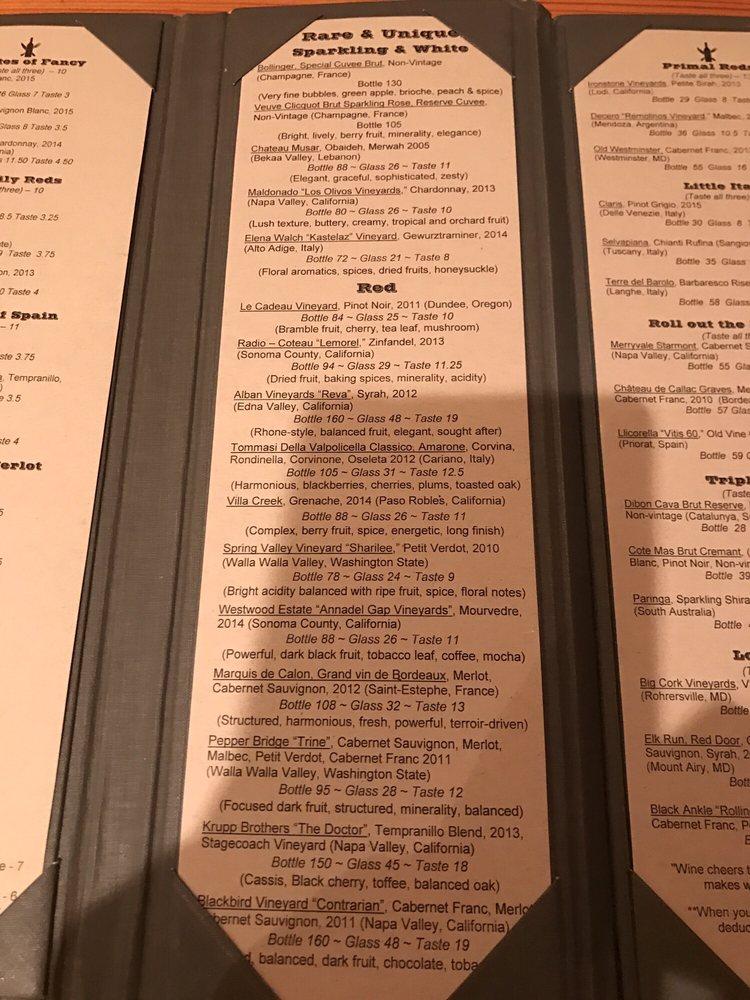 Menu at the Wine Kitchen on the Creek pub & bar, Frederick