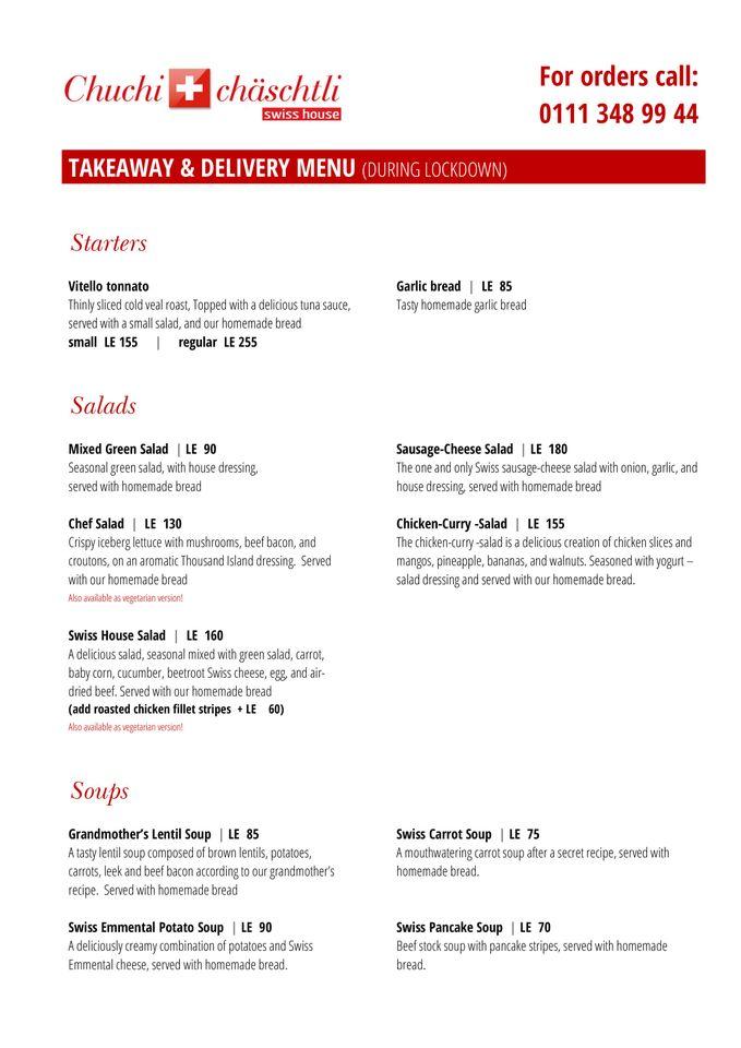 Menu at Chuchichäschtli - swiss house pub & bar, Hurghada