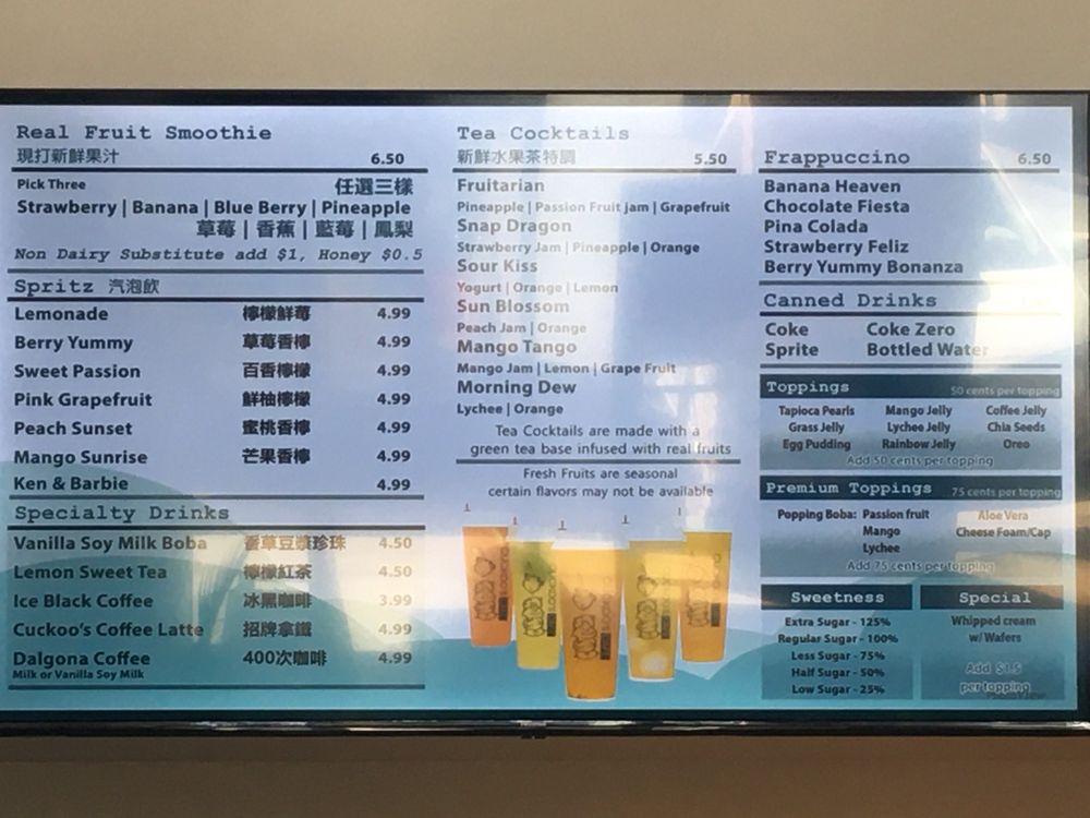 Menu at Cuckoo's Cafe, Doraville