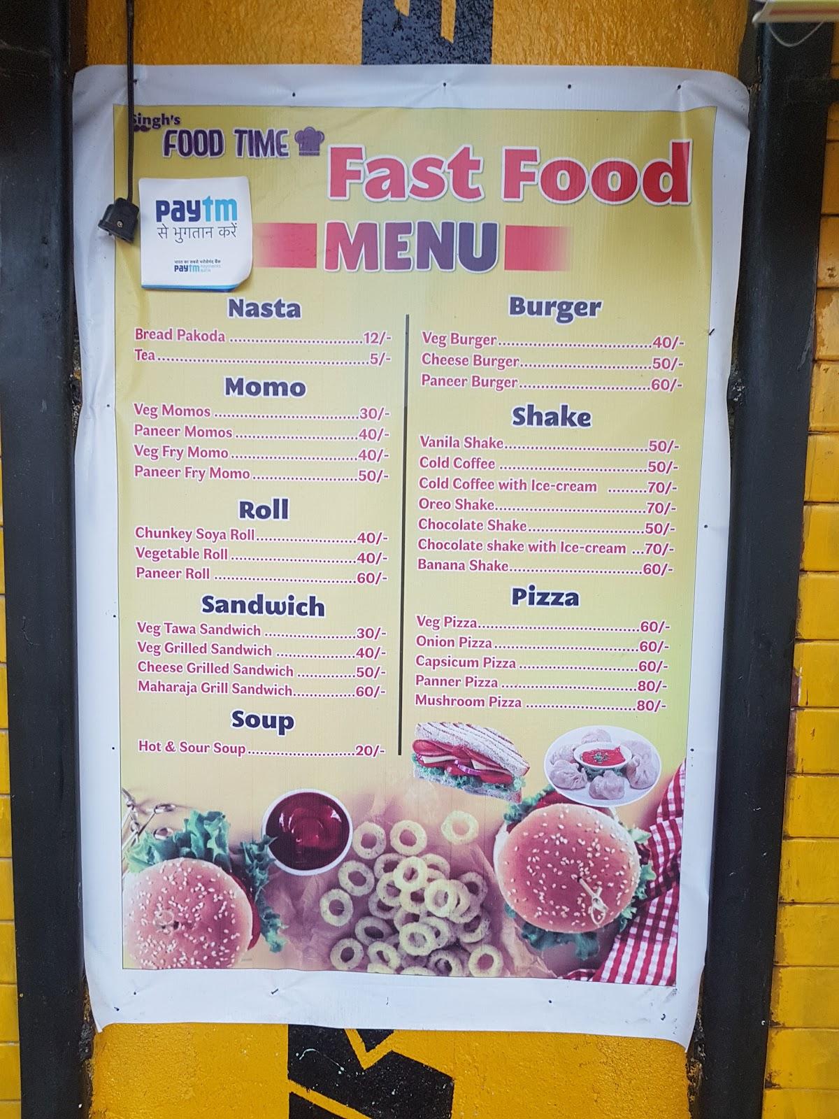 Menu at Food Time Fast Food, Ranchi