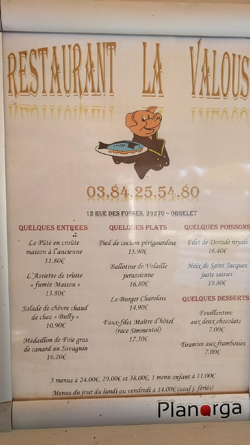 Menu au Hotel LeVouglans restaurant, Orgelet
