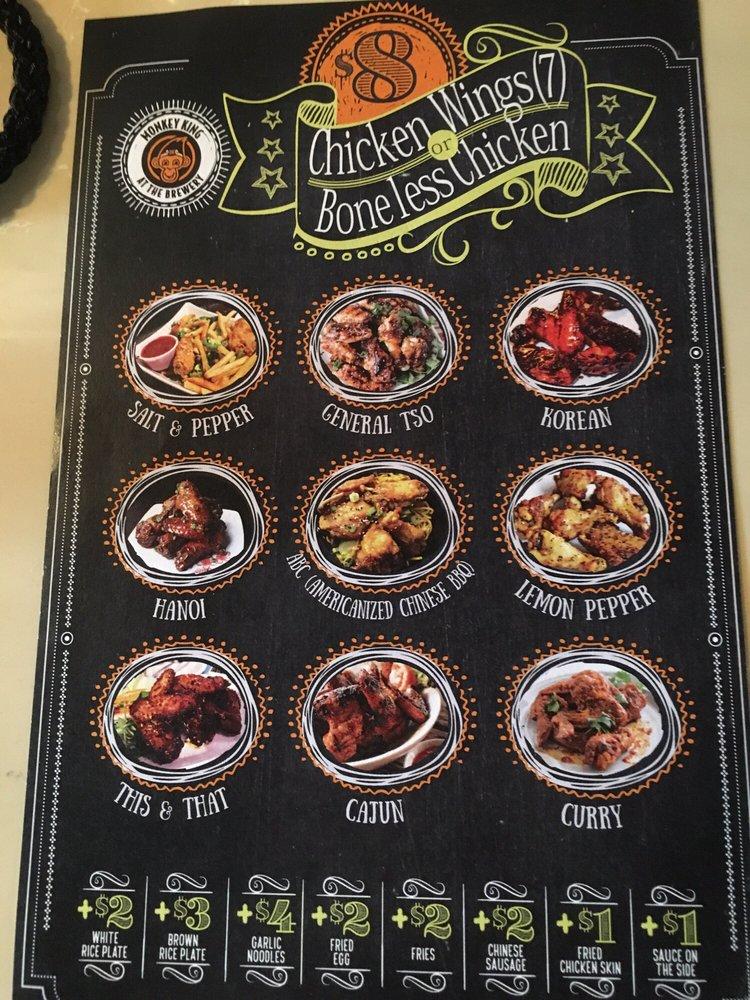 Menu at Monkey King At The Brewery restaurant, Alameda, Park St