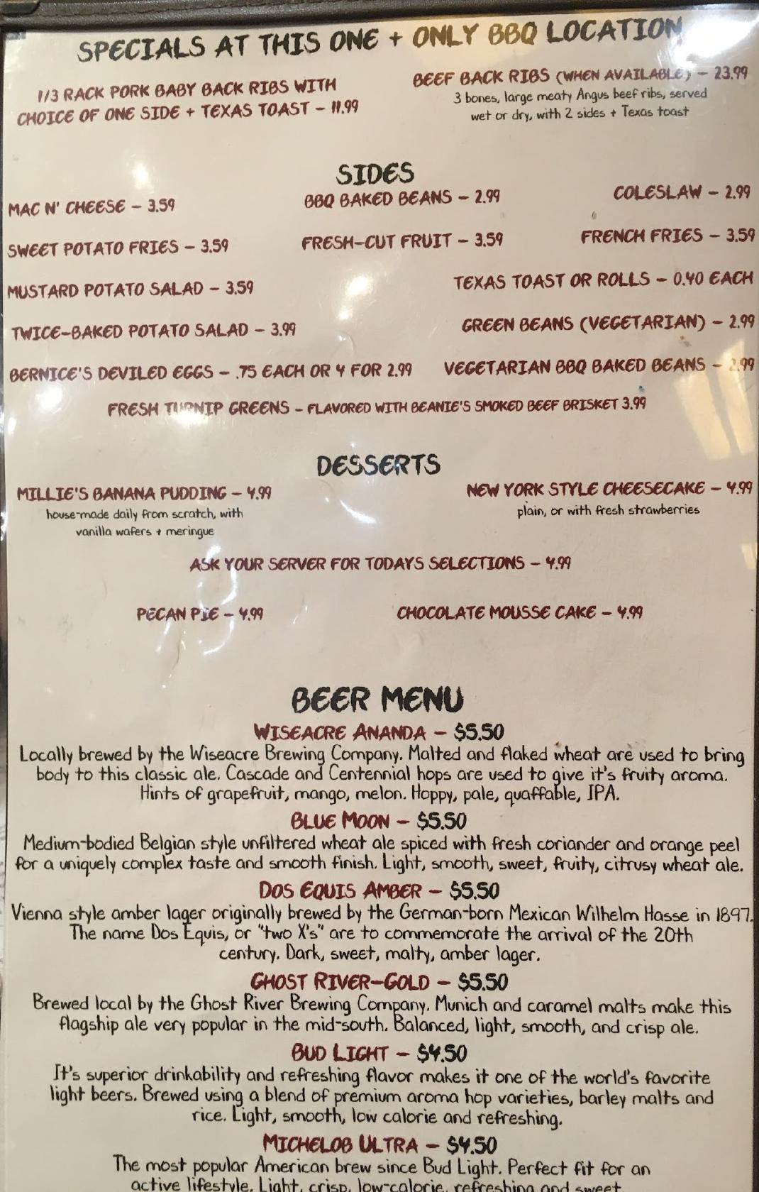 Menu at One & Only BBQ, Southaven