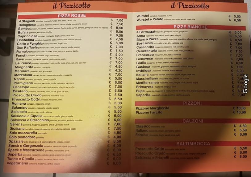 Menu at Pizzeria Il Pizzicotto, Cascina
