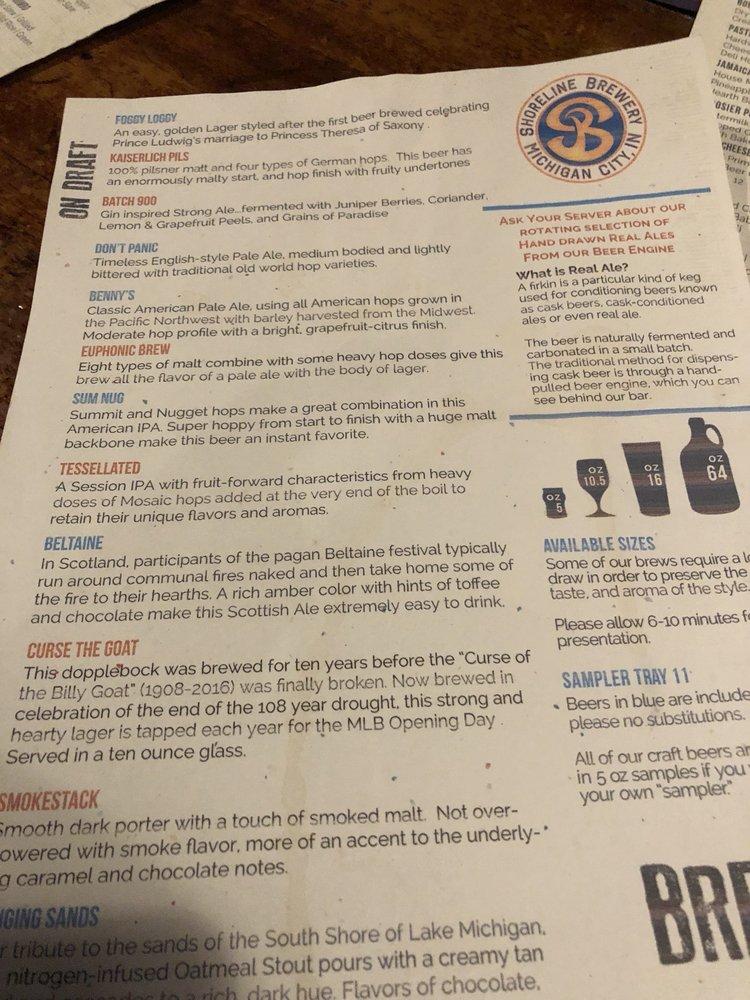 Menu at Shoreline Brewery & Restaurant, Michigan City