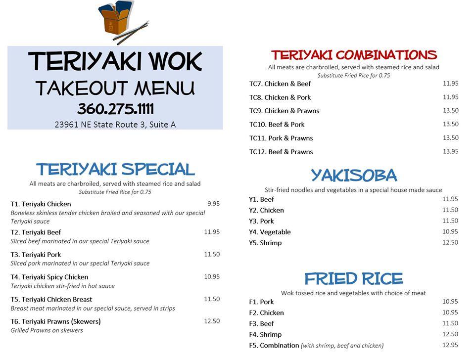 Menu at Teriyaki Wok restaurant, Belfair, NE State Route 3