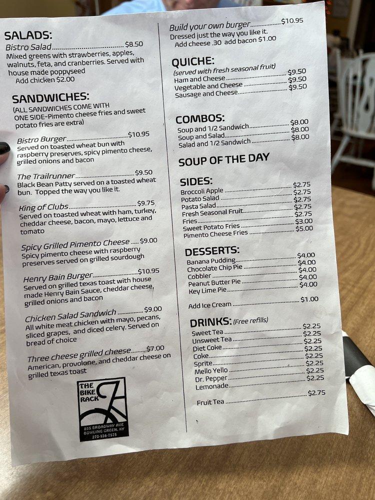 Menu at The Bike Rack Bistro cafe, Bowling Green