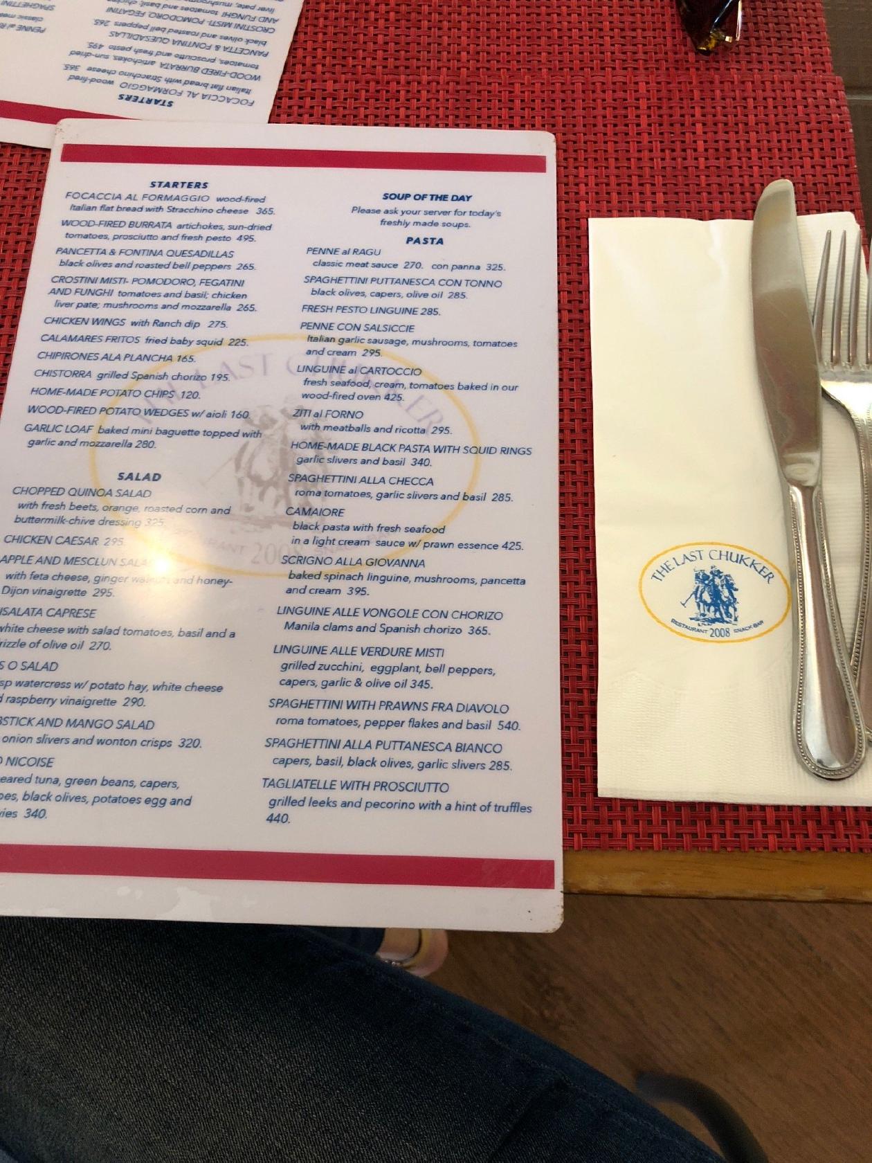 Menu at The Last Chukker restaurant, Makati