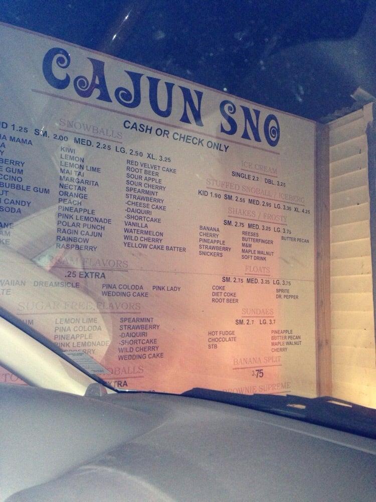 Carta de Cajun Sno, Lafayette, Johnston St
