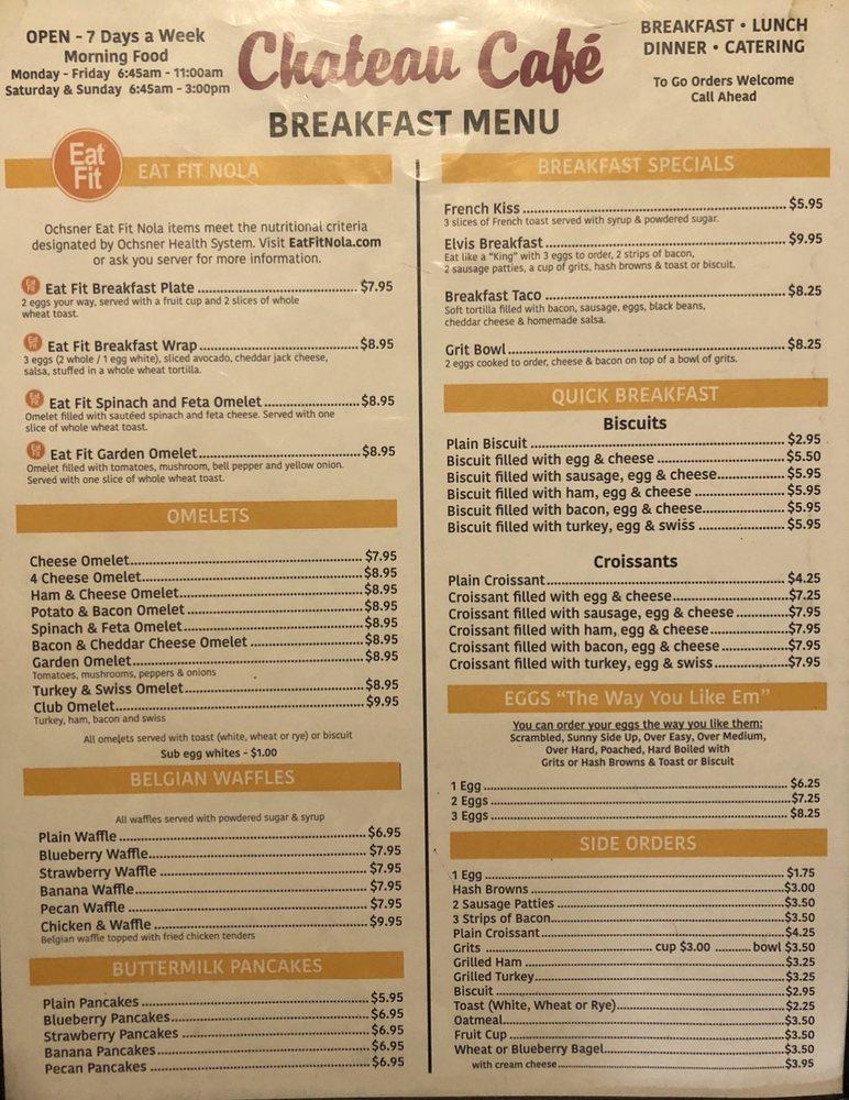 Menu at Chateau Cafe, New Orleans, 139 Allen Toussaint Blvd