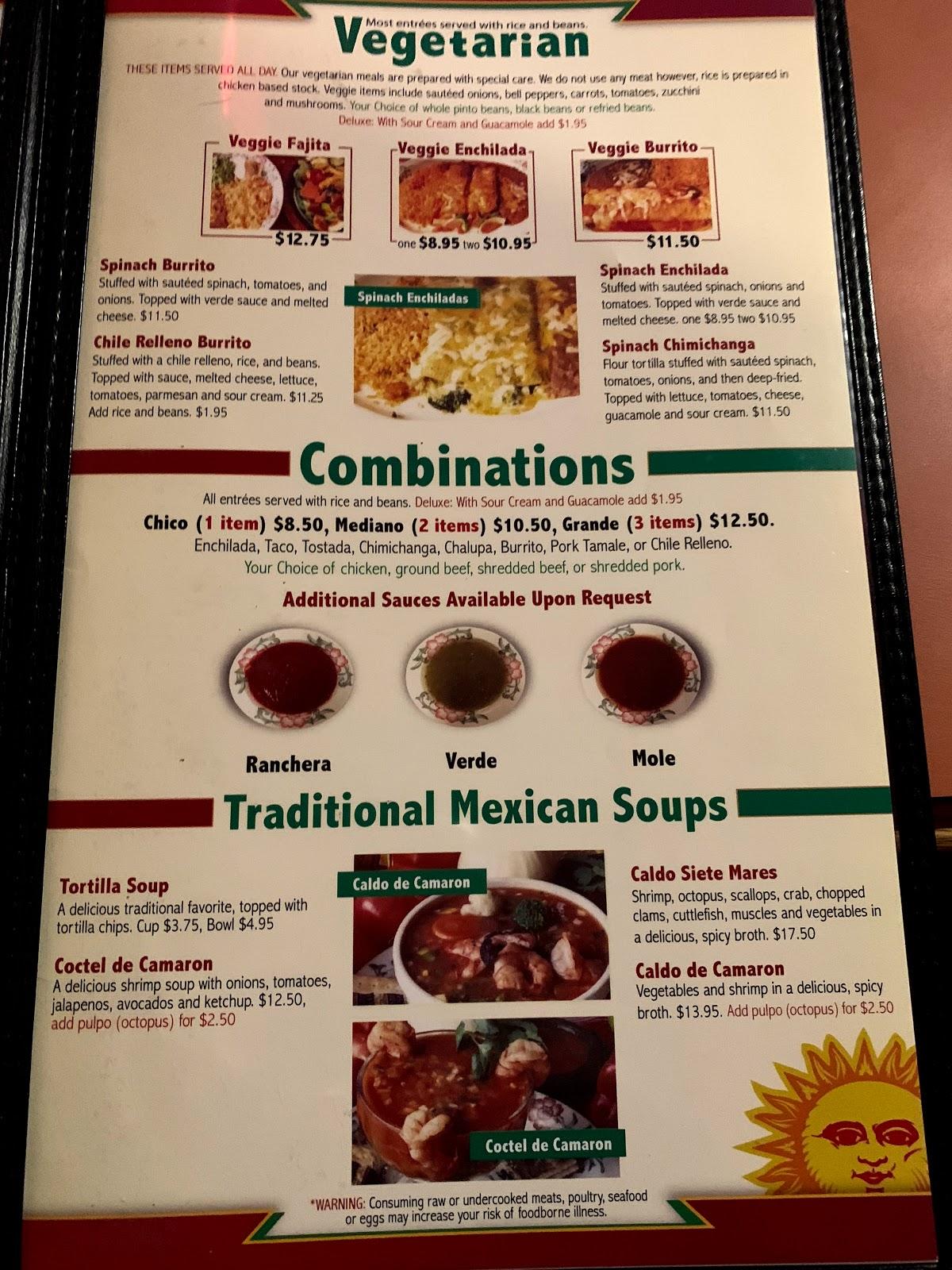 Menu at El Sol De Mexico restaurant, Corvallis, NW 9th St