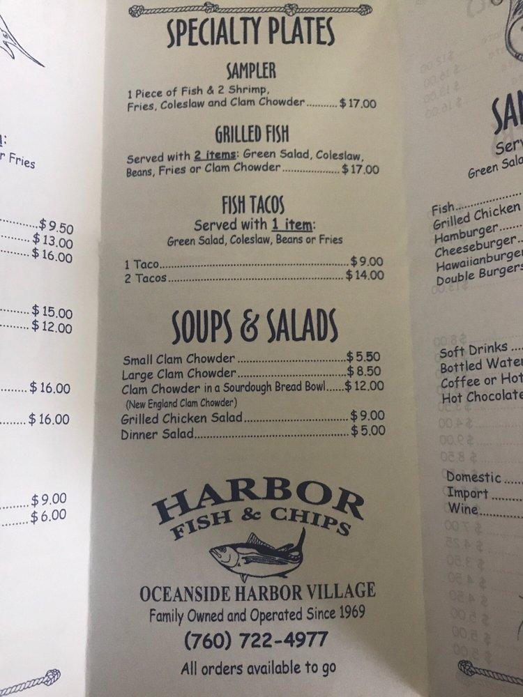 Menu at Harbor Fish & Chips restaurant, Oceanside