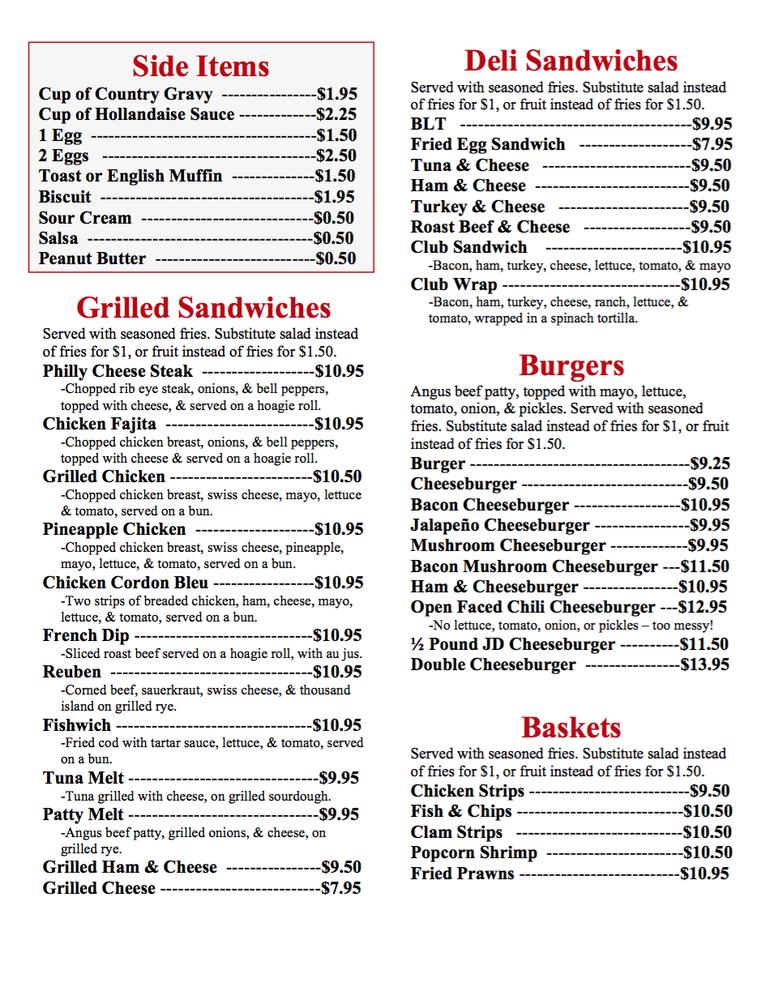 Menu at JD Diner restaurant, West Richland