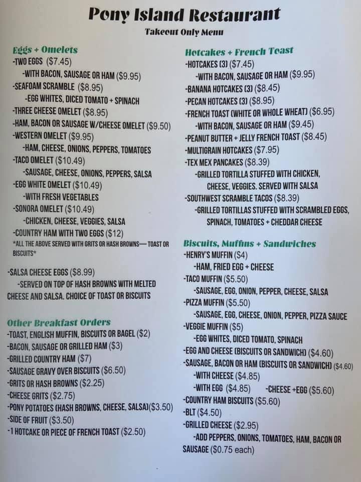 Menu at Pony Island Restaurant, Ocracoke, 51 Ocean View Rd