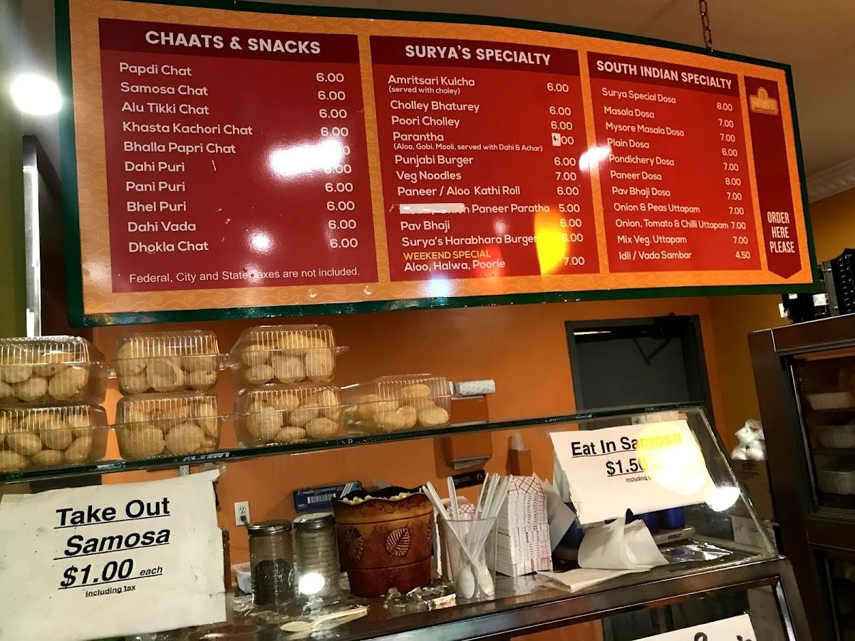 Menu at Surya restaurant, New York City, Hillside Ave.