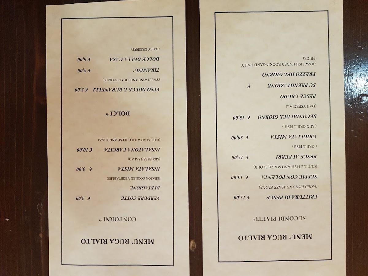 Menu da Antica Osteria Ruga Rialto ristorante, Venezia
