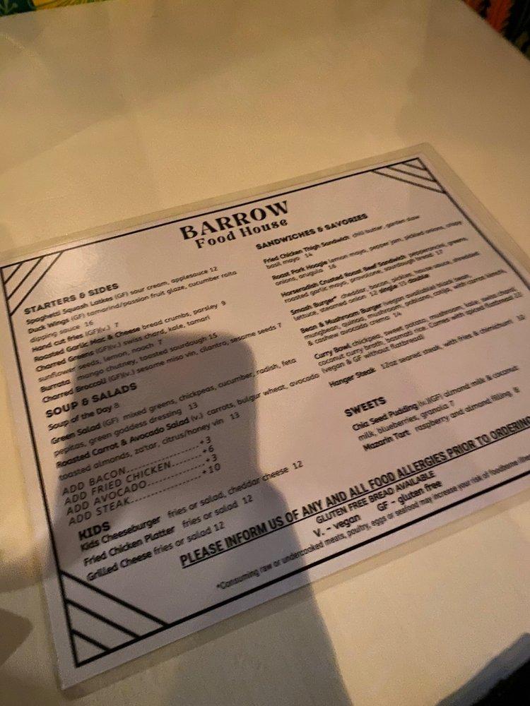 Menu at Barrow Food House, Riverhead