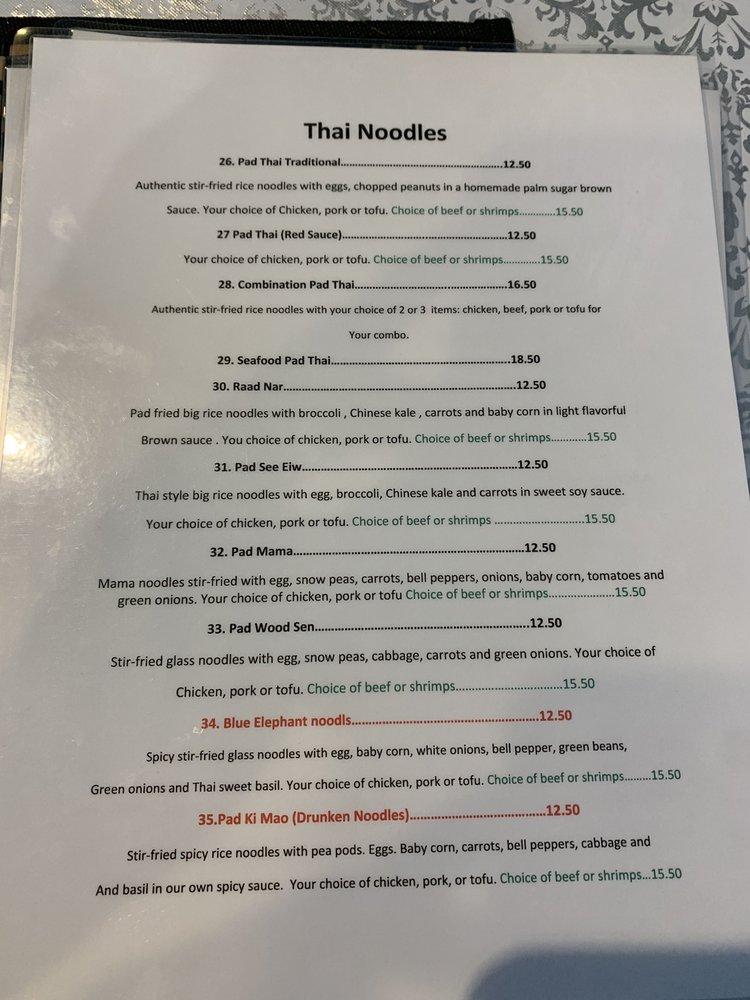 Menu at Blue Elephant Thai Restaurant, Coralville