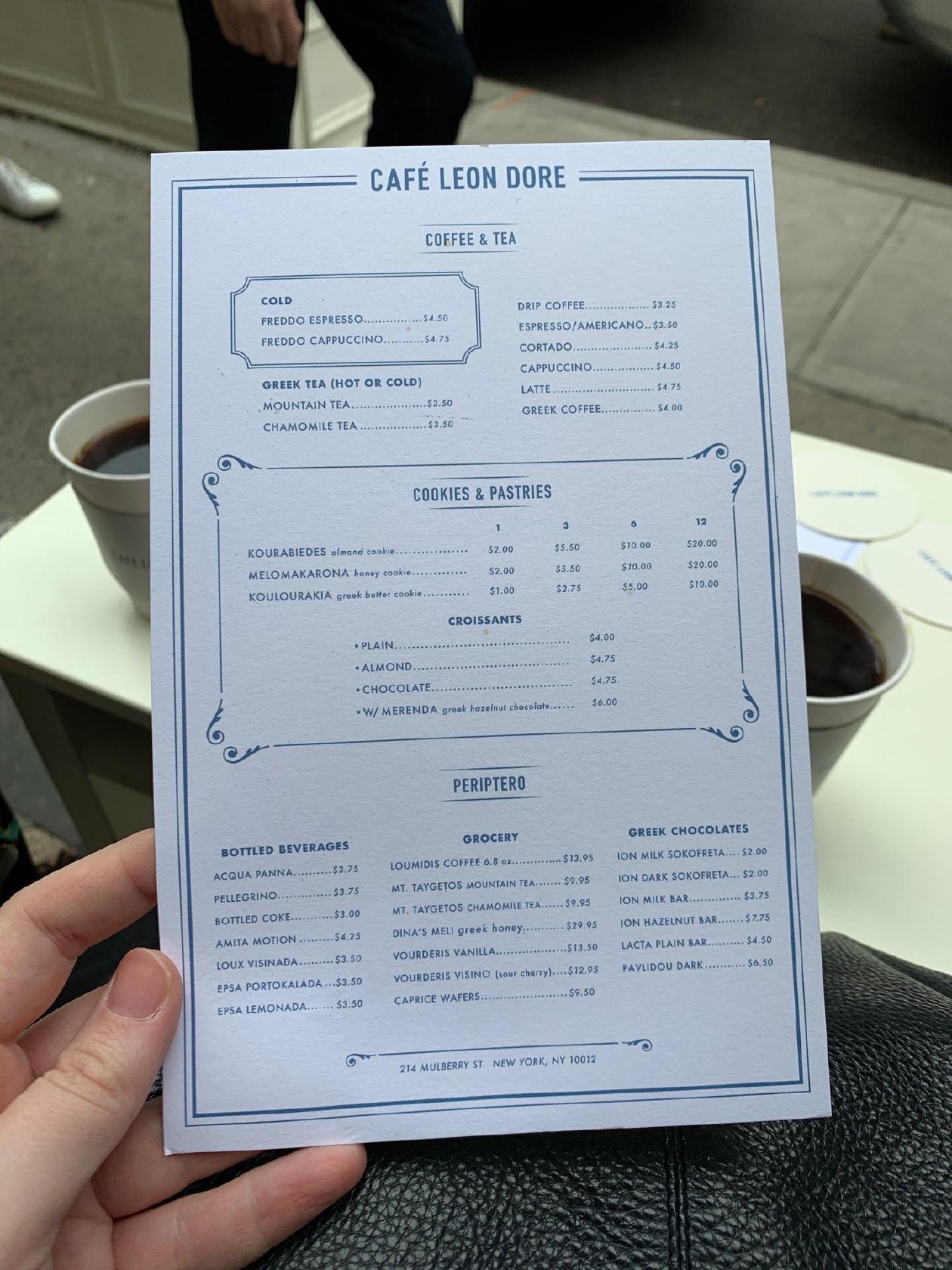 Menu at Café Leon Dore cafe, New York City