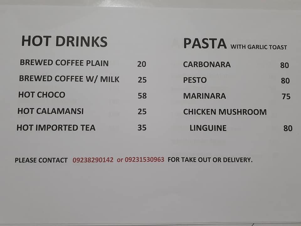 Menu at Rac's Cafe, Victorias City