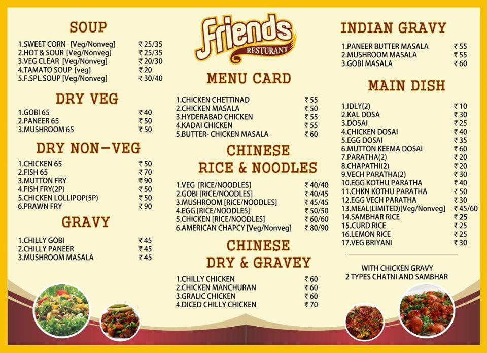Menu at Friends Restaurant, Vellore