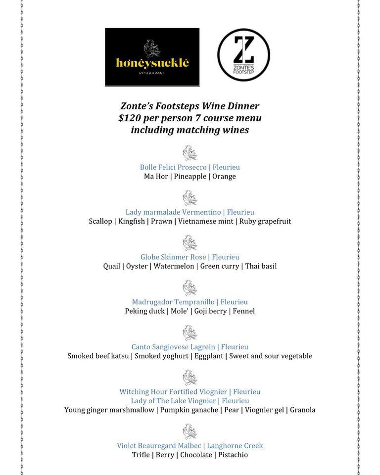 Menu at Honeysuckle Restaurant, Buderim