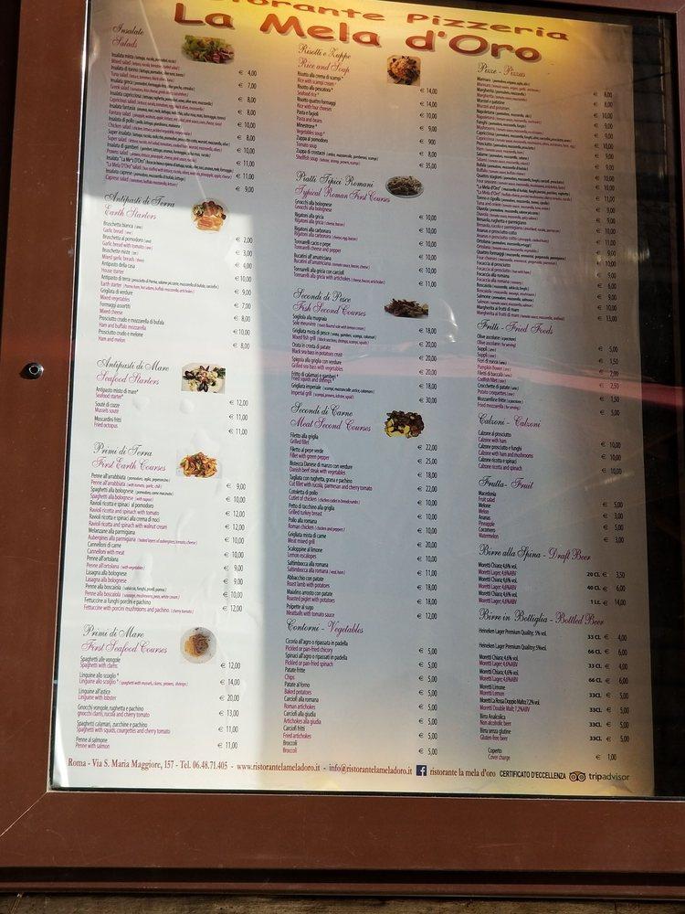 Carta del restaurante La Mela D'oro, Roma