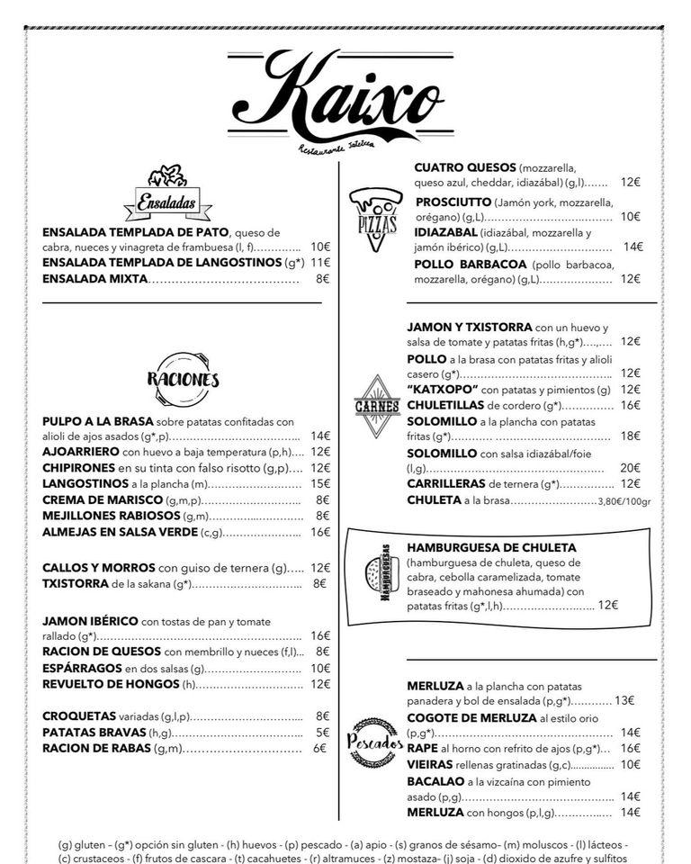Menu at Restaurante Bar Kaixo, Alsasua – Altsasu