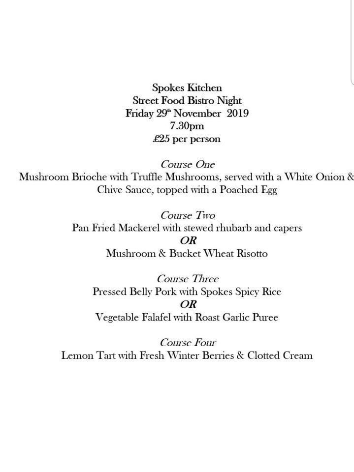 Menu at Spokes Kitchen cafe, Corbridge