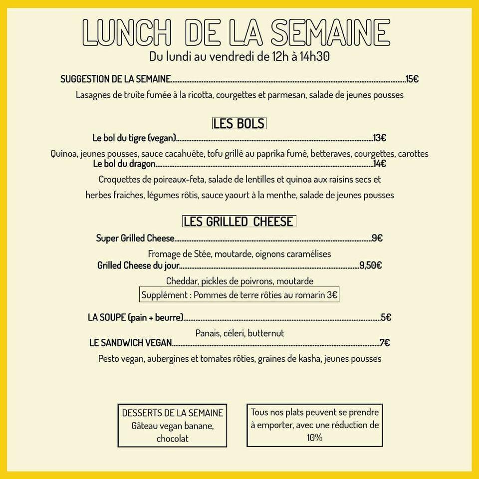 Menu at Super Fourchette, Brussels