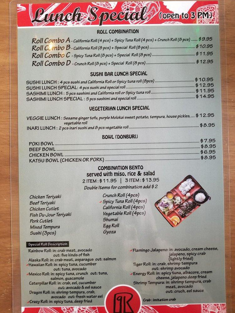 Menu at Sushi R91 restaurant, Riverside