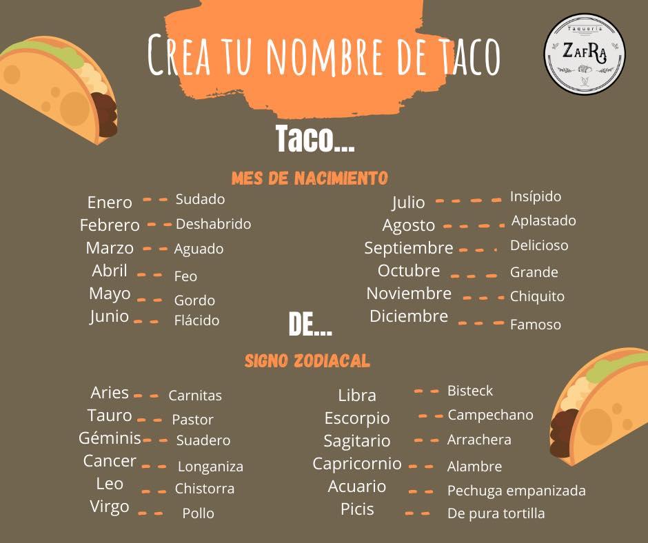 Menu at TAQUERIA ZAFRA restaurant, Mexico City