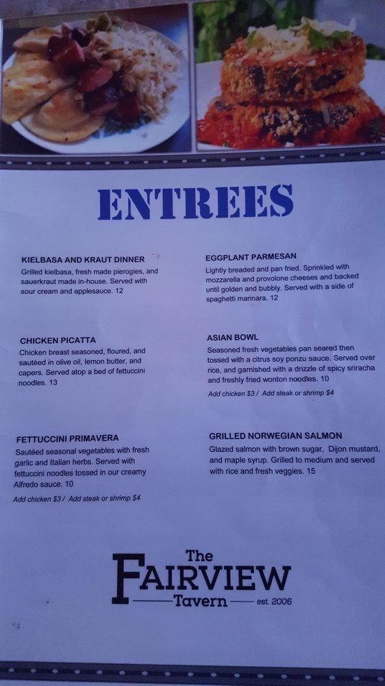 Menu at The Fairview Tavern pub & bar, Cleveland, Lorain Rd