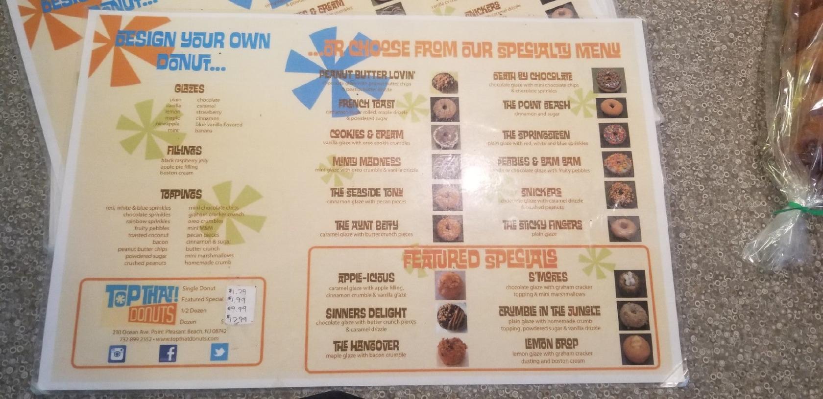 Menu at Top That! Donuts, Point Pleasant Beach