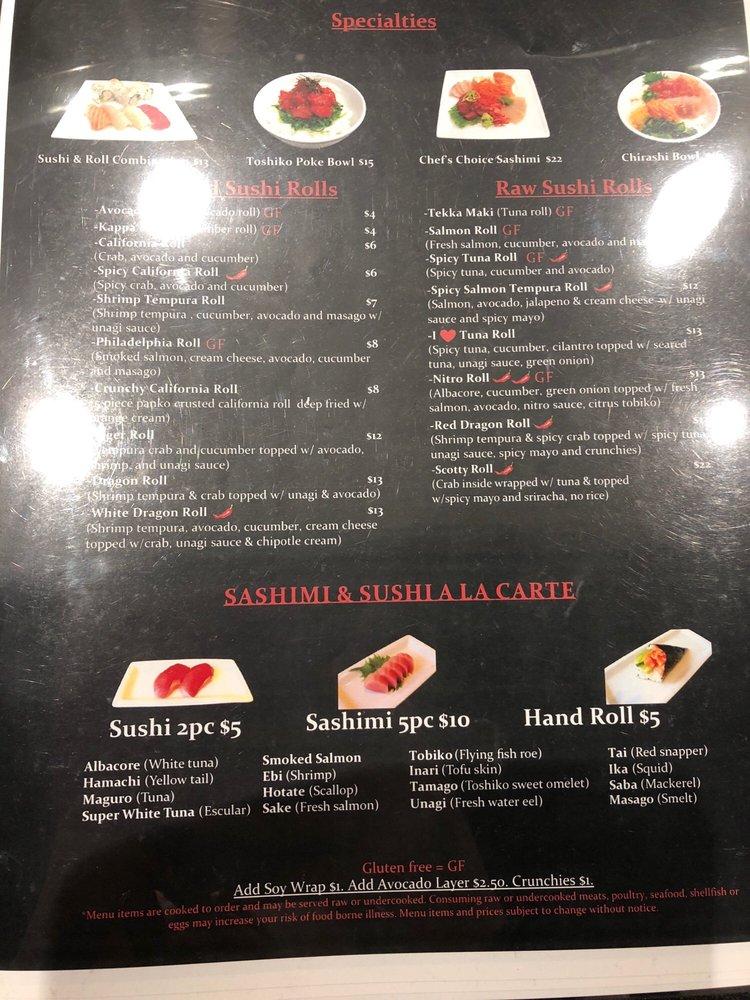 Menu at Toshiko Ramen & Sushi Bar, Fresno
