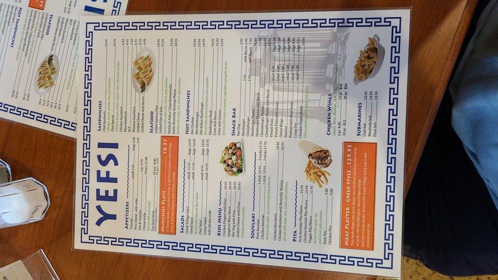Menu at Yefsi Restaurant, Iroquois