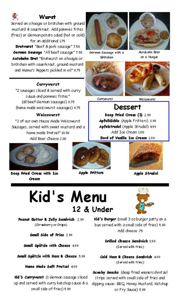 Menu at Autobahn 101 pub & bar, Lincoln City