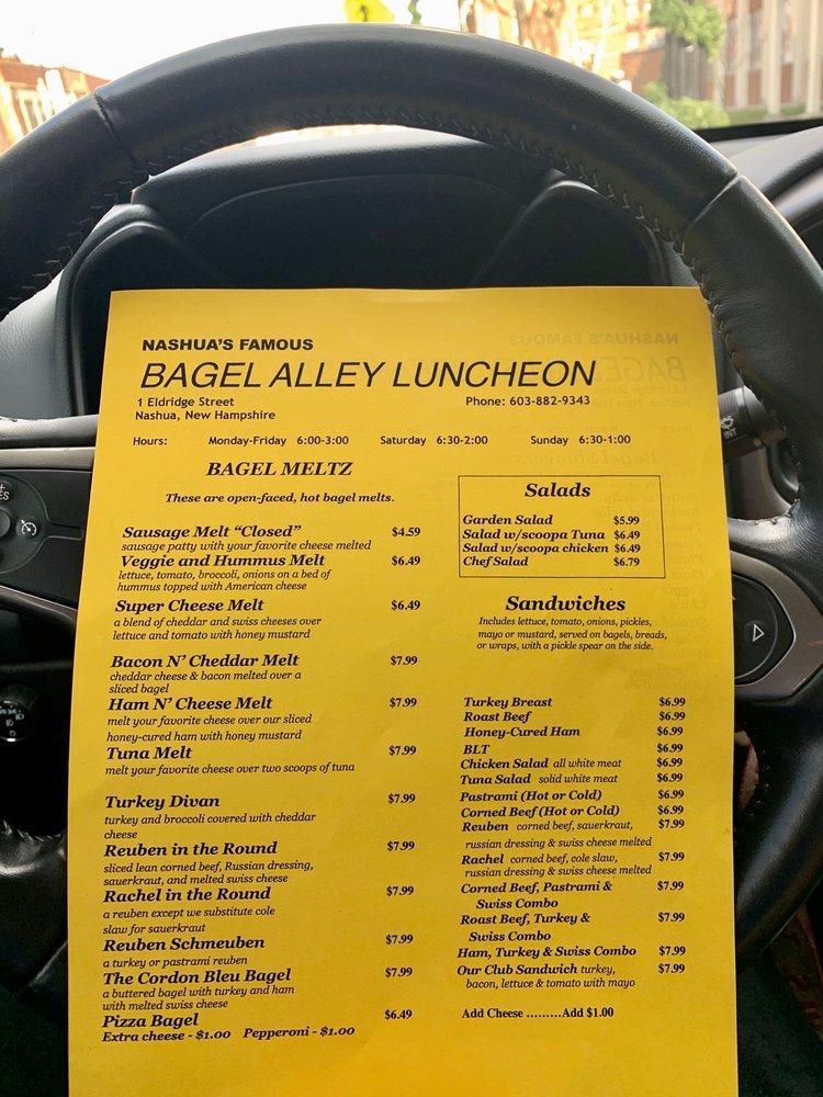 Menu at Bagel Alley restaurant, Nashua