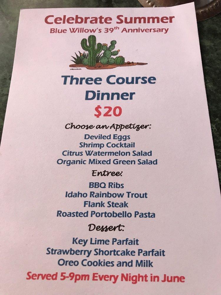 Menu at Blue Willow Restaurant & Gift Shop, Tucson, N Campbell Ave
